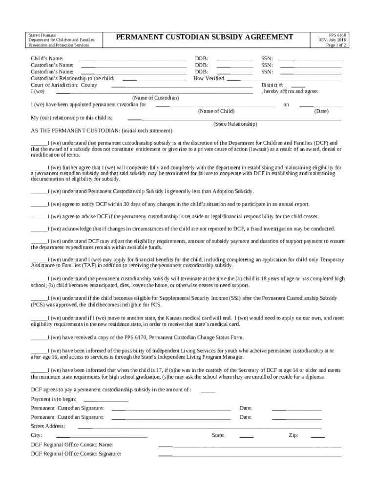Permanent Custodian Subsidy Agreement Doc Template | pdfFiller