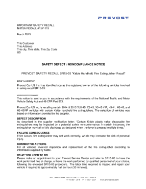 Fillable Online SAFETY DEFECT / NONCOMPLIANCE NOTICE PREVOST SAFETY ...