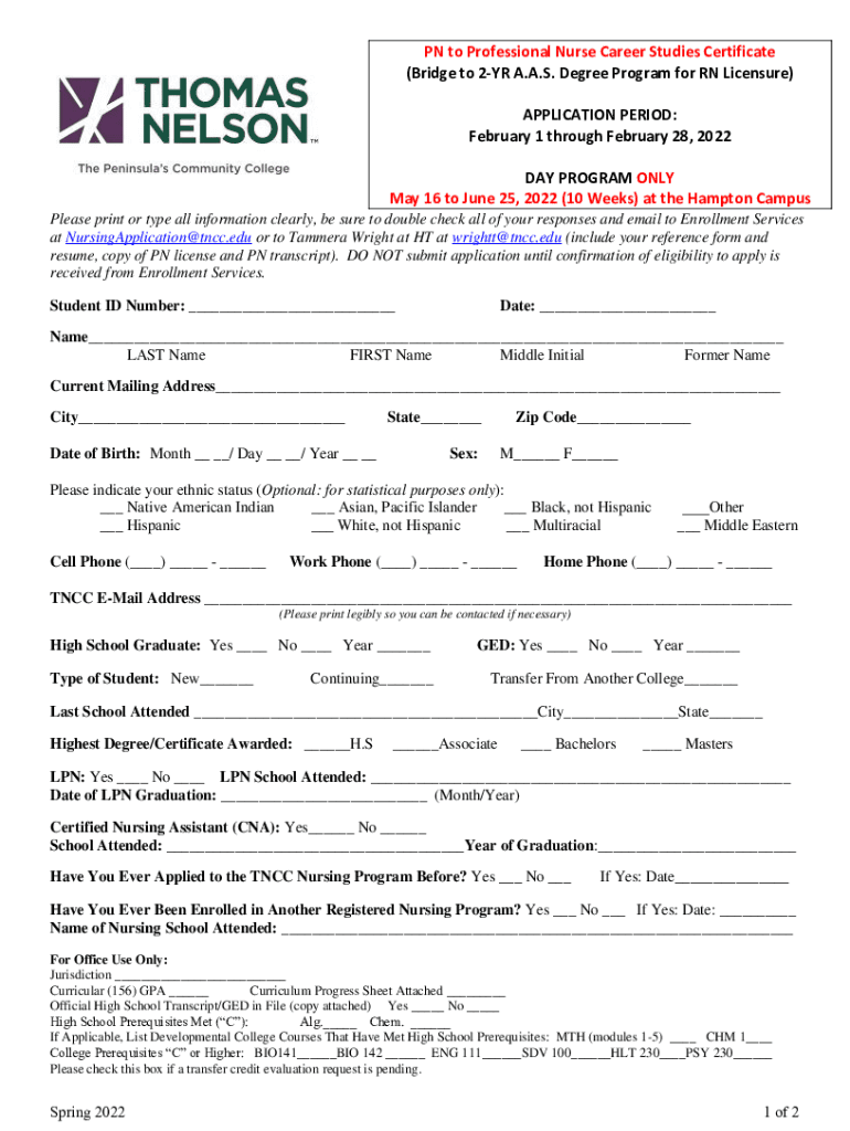 Fillable Online PN to Professional Nurse Career Studies Certificate ...