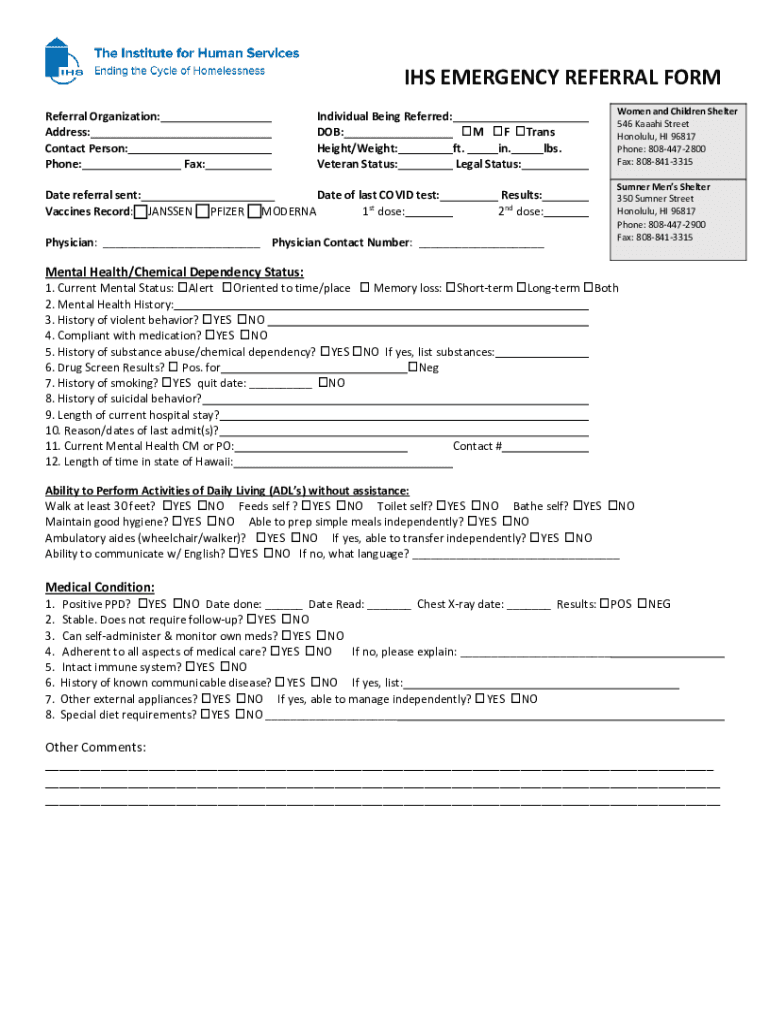 Fillable Online IHS GUEST REFERRAL FORM INSTRUCTIONS - Hawaii Fax Email Print - pdfFiller