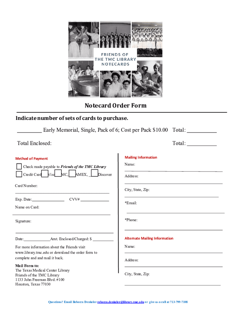 Fillable Online library tmc library.tmc.eduFriends-Notecards-form ...