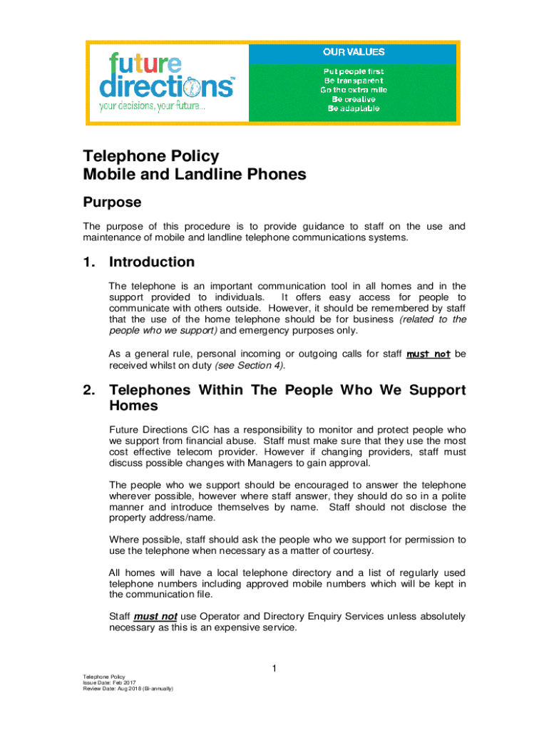 Fillable Online www.pdffiller.com270176290-Telephone-PolicypdfFillable ...