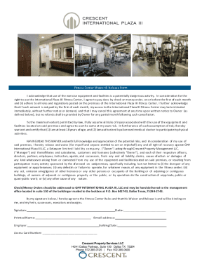 Fillable Online Fitness Center Waiver & Release Form Fax Email Print ...