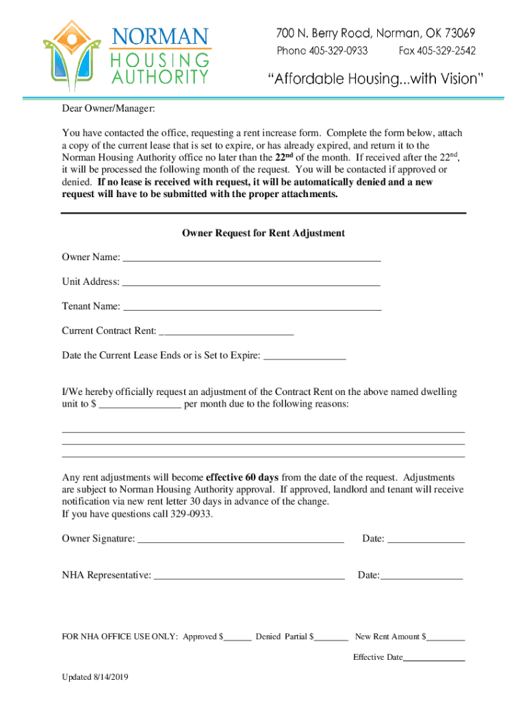 Fillable Online Request for Rental Adjustment DHA Housing Solutions for ...