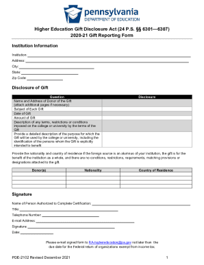 Fillable Online Higher Education GIft Disclosure Form Fax Email Print ...