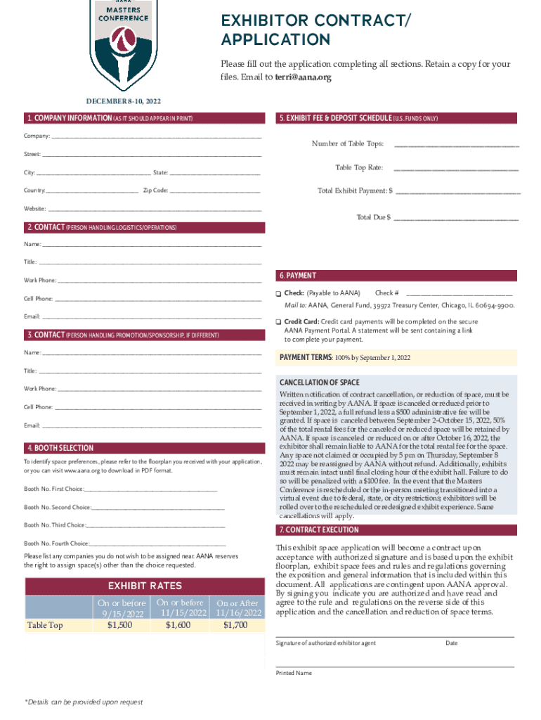 Fillable Online EXHIBITOR CONTRACT/APPLICATION - AAPM&R Fax Email Print - pdfFiller