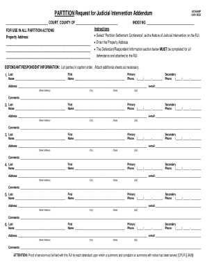 Fillable Online PARTITION Request for Judicial Intervention Addendum ...