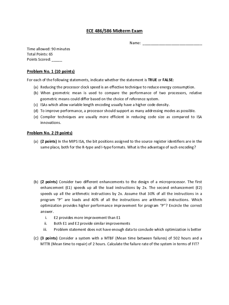 Fillable Online web cecs pdx www.yumpu.comendocumentECE 486/586 Midterm ...