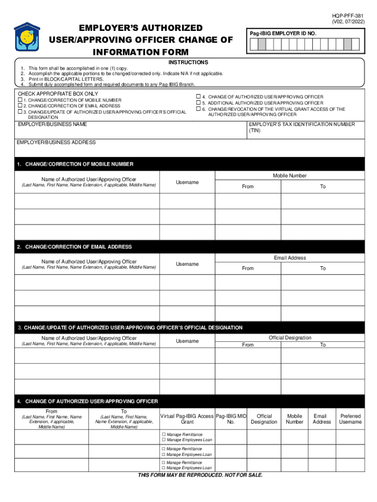 Pag-IBIG Employer User Change Form - Blank Fillable Template | Fill Out ...