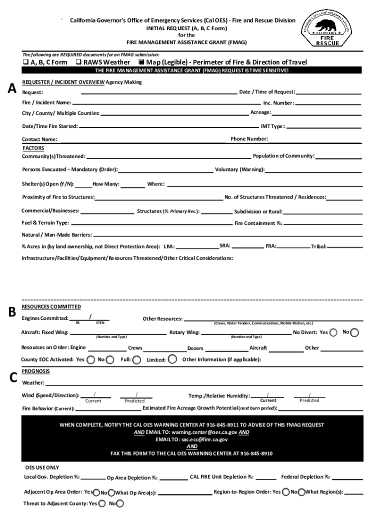 Fillable Online FMAG Form Fillable. Initial Request Form for the Fire ...