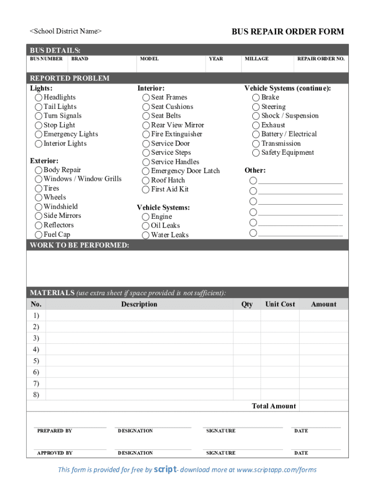 Fillable Online Bus Repair Order Form v2 Fax Email Print - pdfFiller