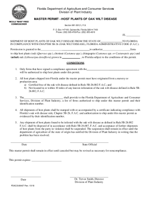 Fillable Online MASTER PERMIT - HOST PLANTS OF OAK WILT DISEASE Fax ...