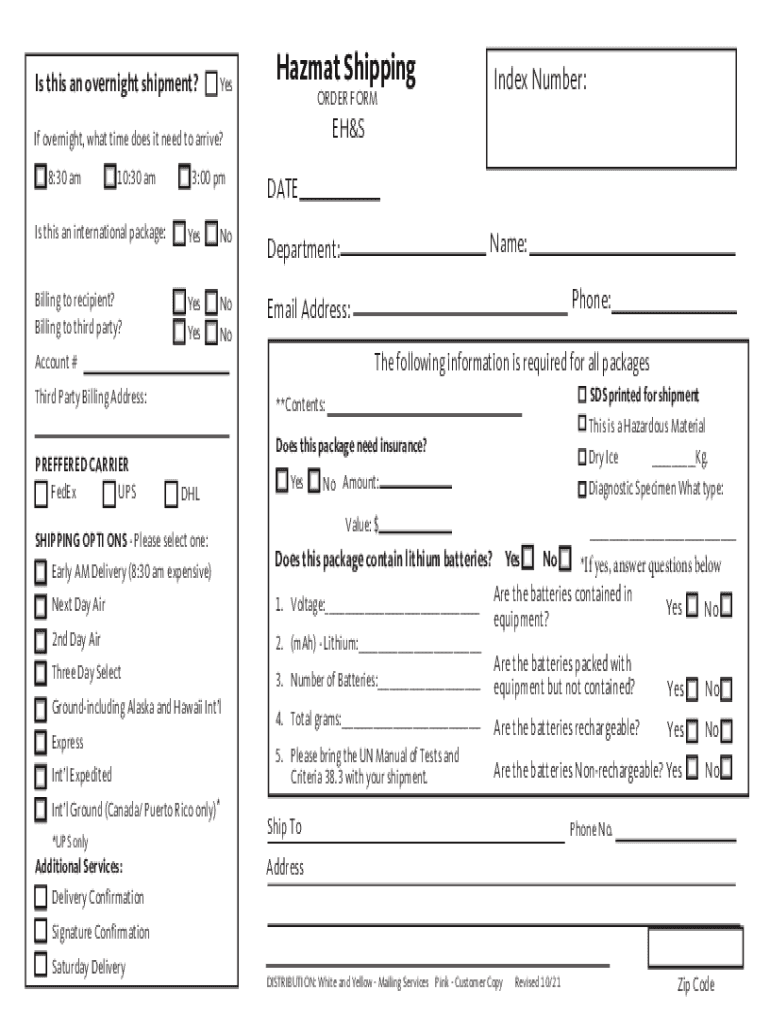 Fillable Online Hazmat Shipping Fax Email Print - pdfFiller