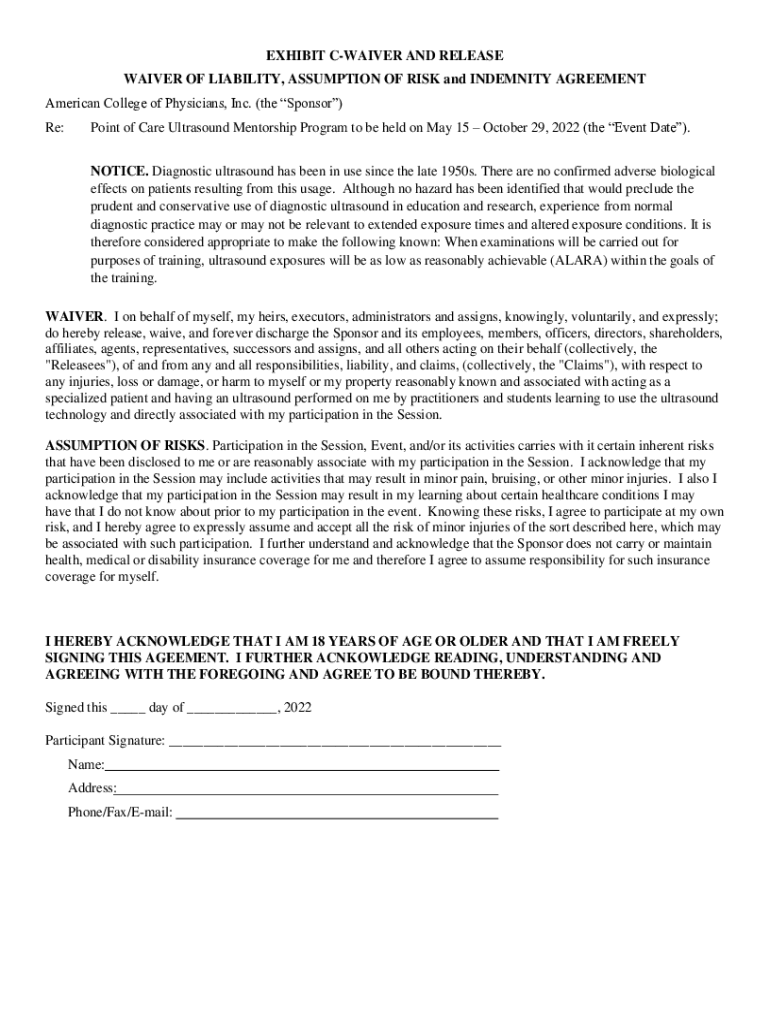 Fillable Online www.acponline.orgultrasound-model-waiverEXHIBIT C ...