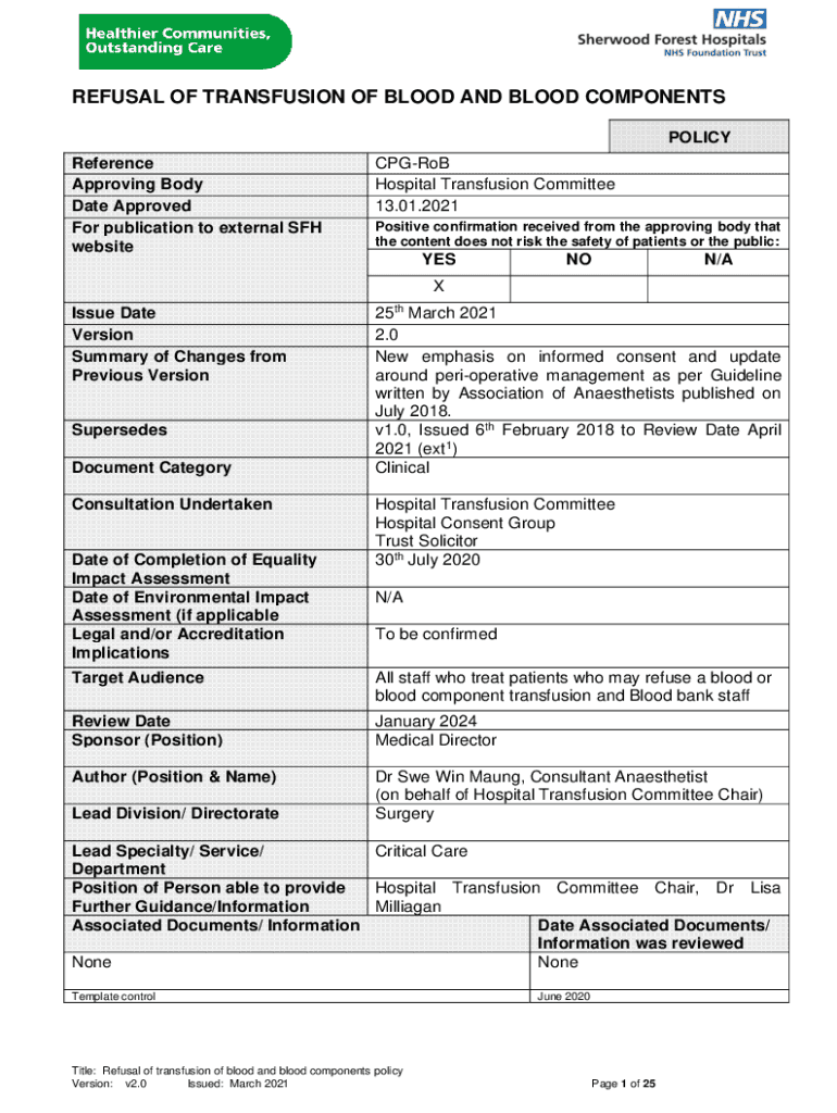 Fillable Online www.sfh-tr.nhs.ukmedia12581REFUSAL OF TRANSFUSION OF ...