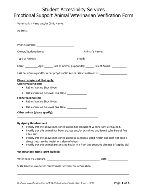 Fillable Online Emotional Support Animal Verification Form - University of Detroit Mercy Fax ...