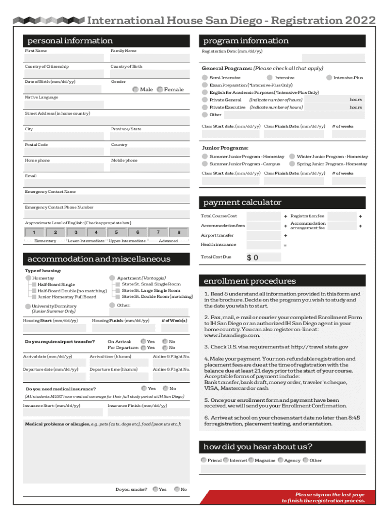 Fillable Online ihworld.comcountriesunited-statesIH San Diego language ...