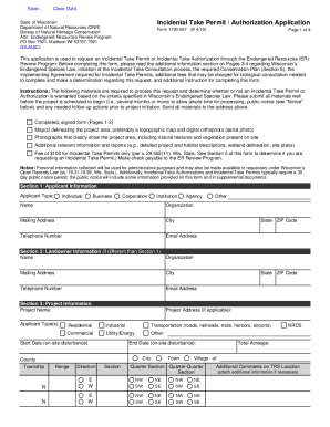 Fillable Online dnr wisconsin Form 1700-067. Incidental Take Permit / Authorization Application ...
