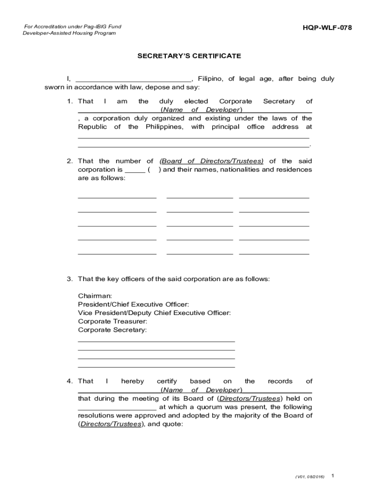 Secretary Certificate Sample - Fill Online, Printable, Fillable, Blank ...