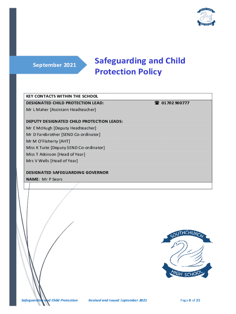 Fillable Online Safeguarding and Child Protection Policy - Southchurch ...