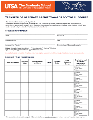 Fillable Online graduateschool utsa Transfer of Graduate Credit Towards ...