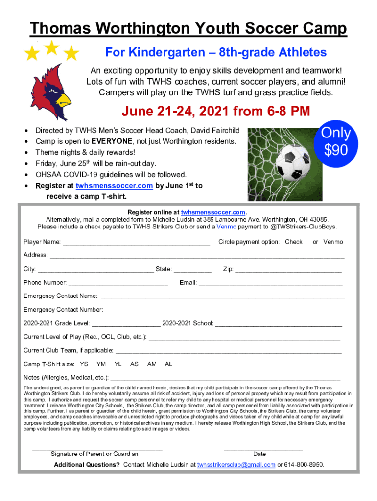 Fillable Online Thomas Worthington Youth Soccer Camp Fax Email Print - pdfFiller