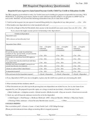 Fillable Online Tax Credits Dependency Questionnaire.doc Fax Email ...