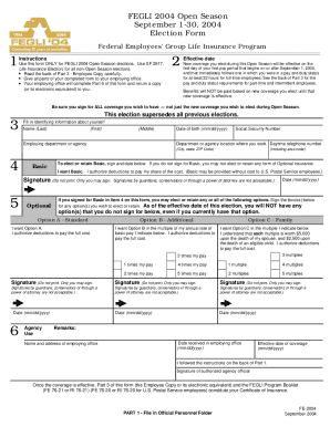 Fillable Online www.opm.govfegli-2004-open-season-election-formFEGLI ...
