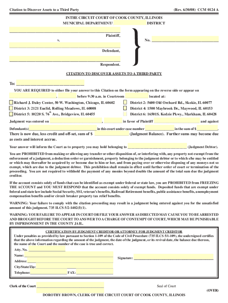 Fillable Online www.pdffiller.com43379105-Citation-To-DiscoverFillable Online Collection forms ...