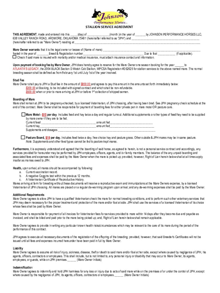 Fillable Online www.uslegalforms.comform-library445281Stallion Breeding ...