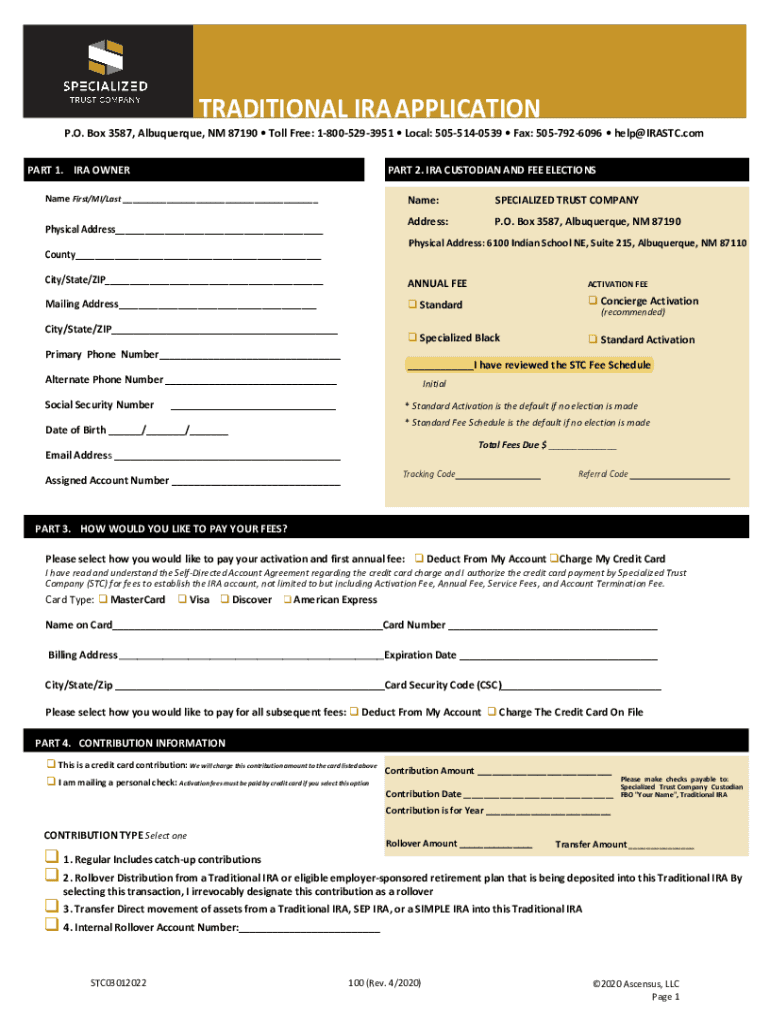 Fillable Online INHERITED TRADITIONAL IRA APPLICATION - Specialized ...