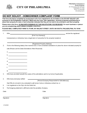 Fillable Online DO NOT SOLICIT - HOMEOWNER COMPLAINT FORM Fax Email ...