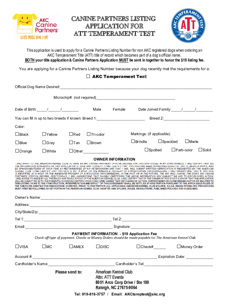 Fillable Online www.akc.orgwp-contentuploadsCANINE PARTNERS LISTING APPLICATION FOR ATT ...