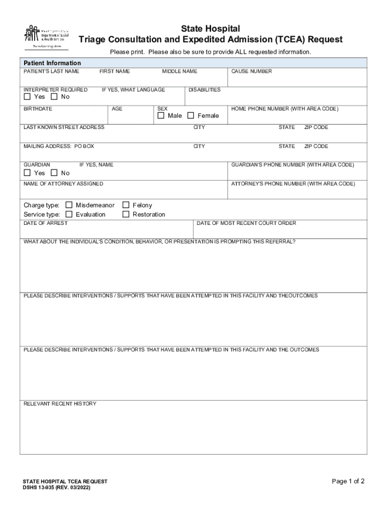 Fillable Online State Hospital Triage Consultation and Expedited ...