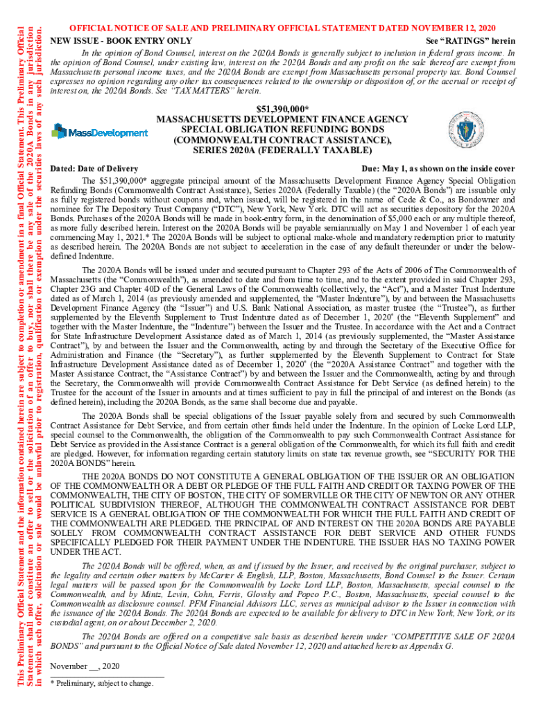 Fillable Online $51,390,000* MASSACHUSETTS DEVELOPMENT FINANCE ... Fax ...