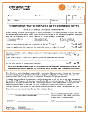Fillable Online Skin Sensitivity Test Consent Form Fax Email Print ...