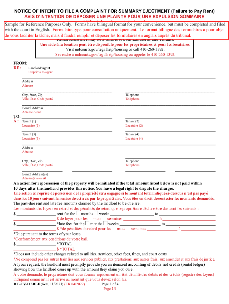 Fillable Online www.courts.state.md.ussitesdefaultNOTICE OF INTENT TO ...