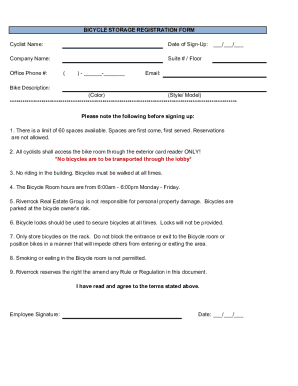 Fillable Online Bicycle Storage Registration Form Fax Email Print ...