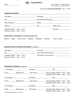 Fillable Online Drop Off Sheet - CIS Income Tax and Accounting Service ...
