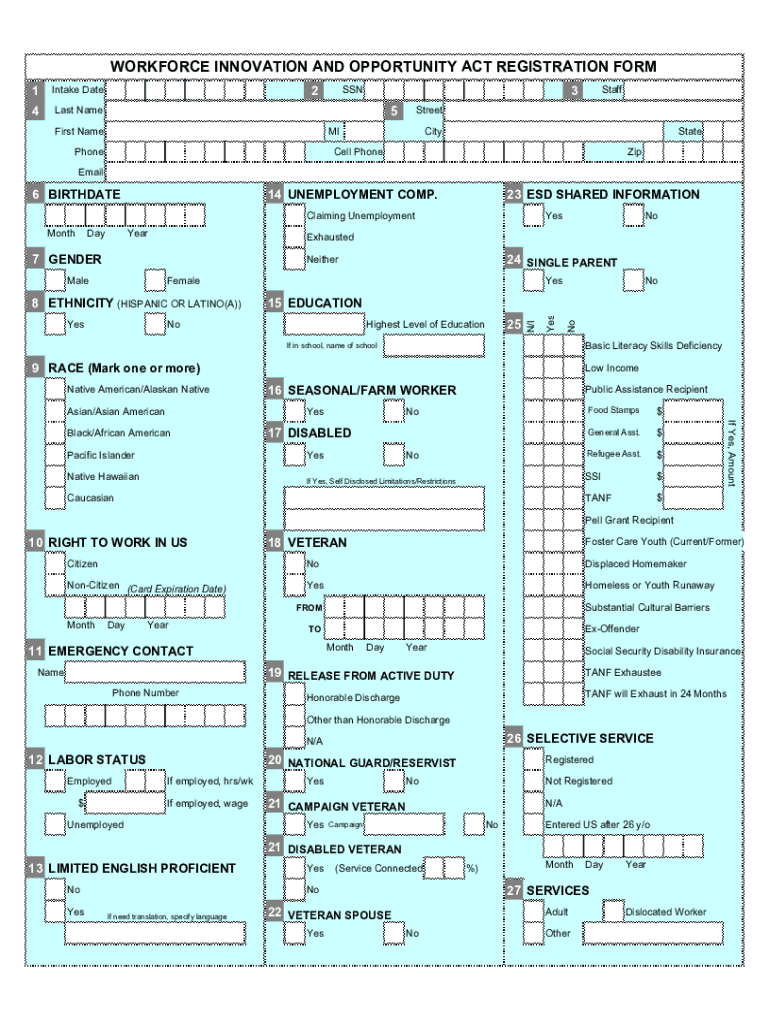 Fillable Online WIOA Registration Forms Fax Email Print - pdfFiller