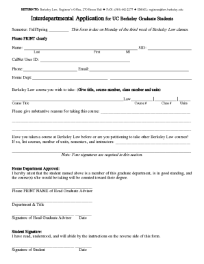 Fillable Online Interdepartmental Application for UC Berkeley ... - Berkeley Law Fax Email Print ...