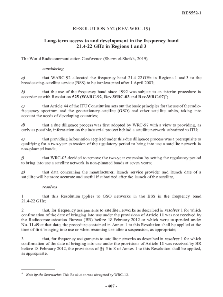 Fillable Online RESOLUTION 552 (REV.WRC-19) Long-term access to ...