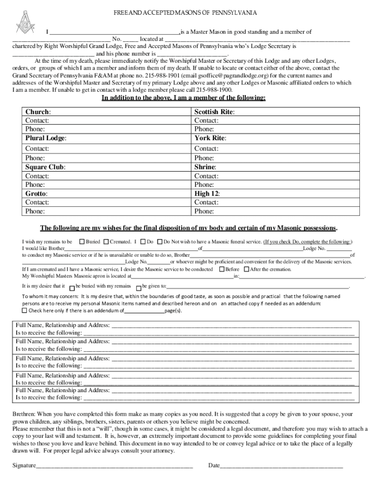 Fillable Online pagrandlodge.orgmasonic-educationfreemasonFreemason Magazine - Grand Lodge of ...