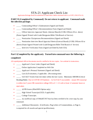 www.pdffiller.com422804796--STA-21-ApplicantSTA-21 Applicant Check List ...