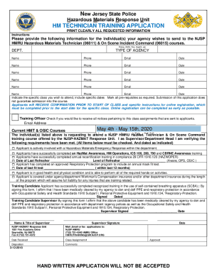 Fillable Online N Hazardous Materials Response Unit HM TECHNICIAN TRAINING APPLICATION Fax Email ...