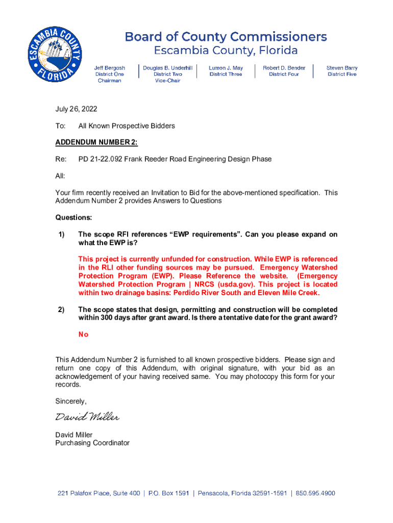 Fillable Online Known Prospective Bidders ADDENDUM NUMBER 2: Re: PD ...