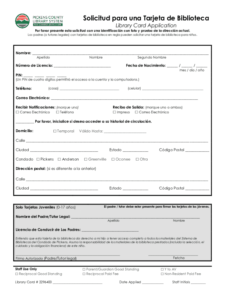 Fillable Online www.spl.orges-library-card-applicationSolicitud de ...