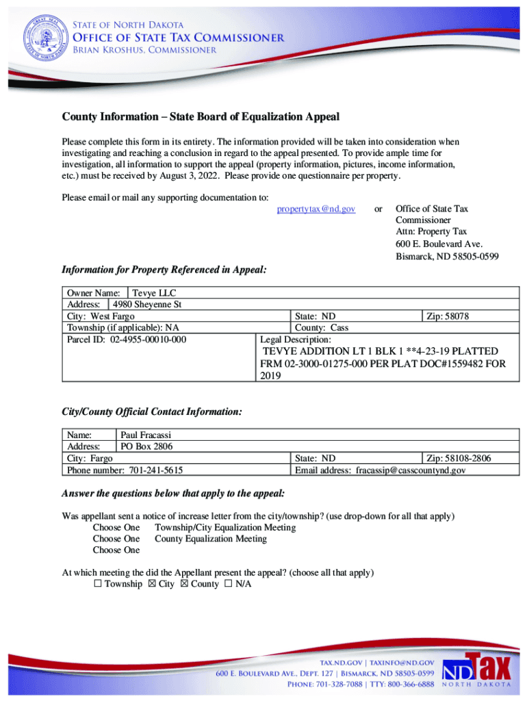 Fillable Online County Information State Board of Equalization Appeal ...