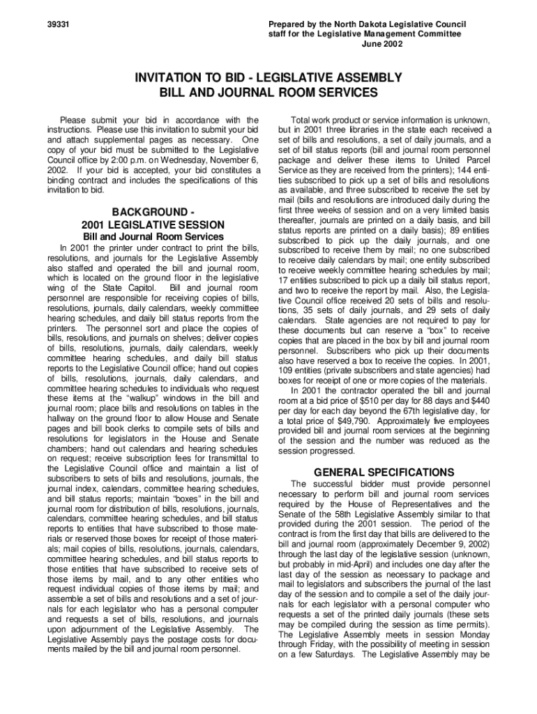 Fillable Online . Invitation To Bid - Legislative Assembly Bill And ...