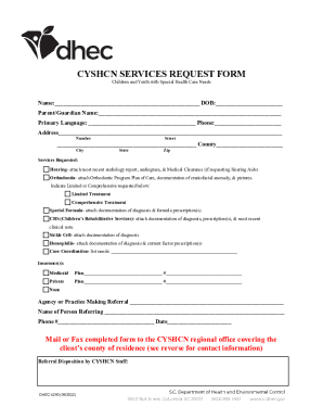 Fillable Online CYSHCN SERVICES REQUEST FORM Fax Email Print - pdfFiller